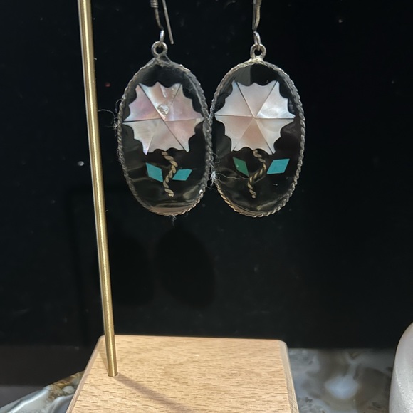 Jewelry | Vintage Alpaca Mexico Mother Of Pearl Shell Drop Triangle ...